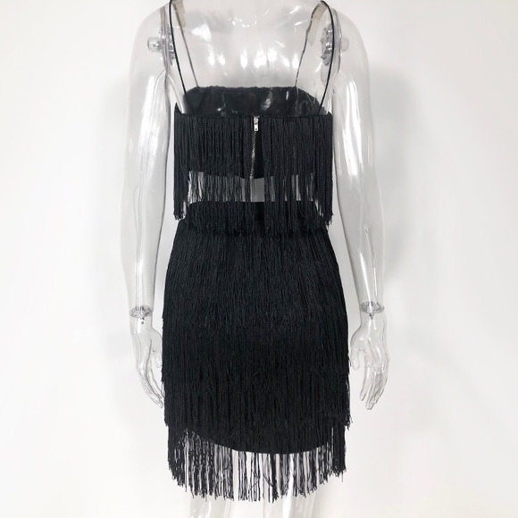 Skirts | Black Tassel Crop Top And Mini Skirt Outfit Set | Poshmark